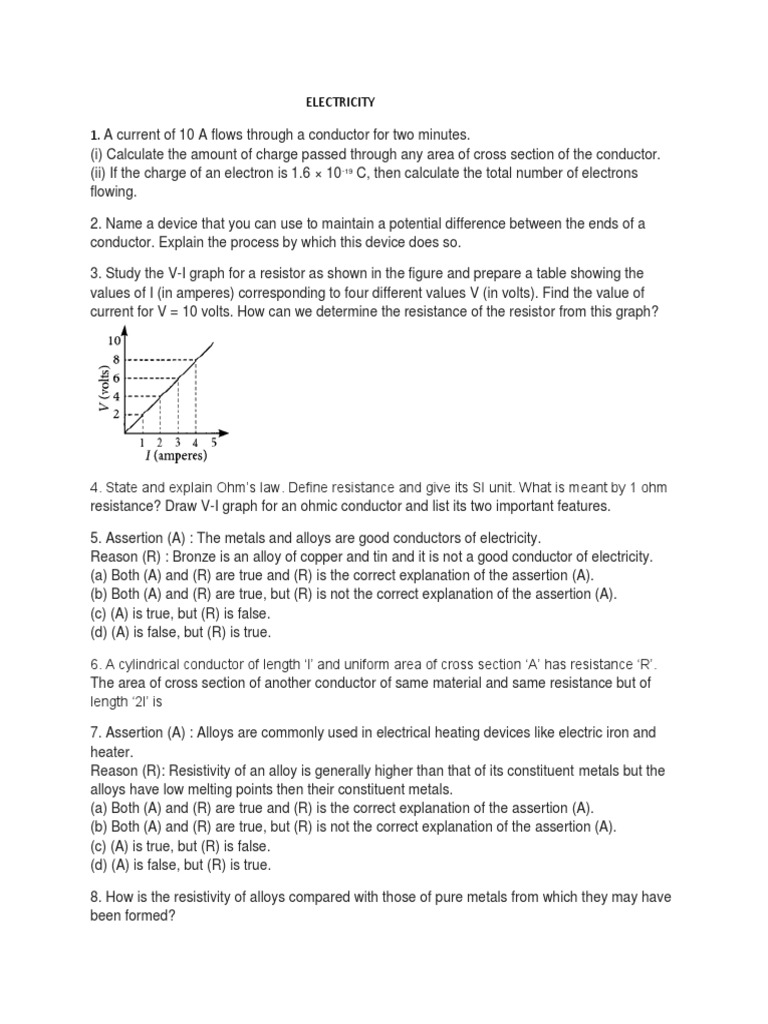 Electricity Worksheet 1 | PDF