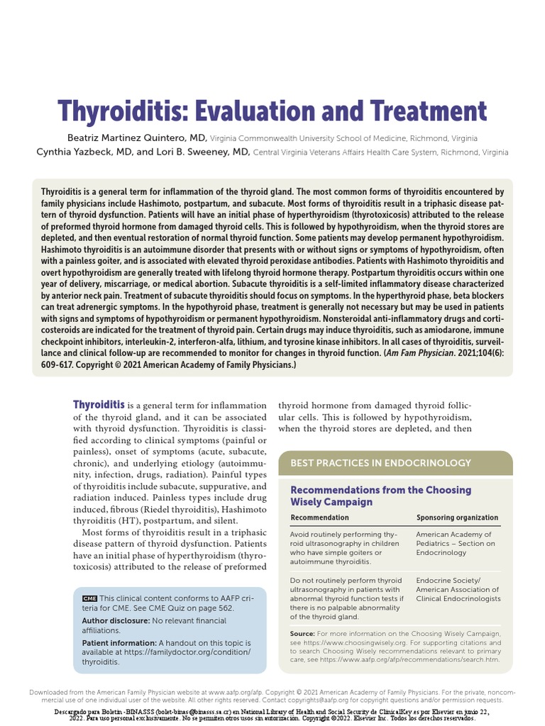 Thyroiditis: Evaluation and Treatment | PDF | Hypothyroidism | Thyroid