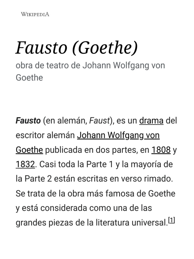 Fausto (Goethe) - Wikipedia, La Enciclopedia Libre | PDF | Fausto de Goethe