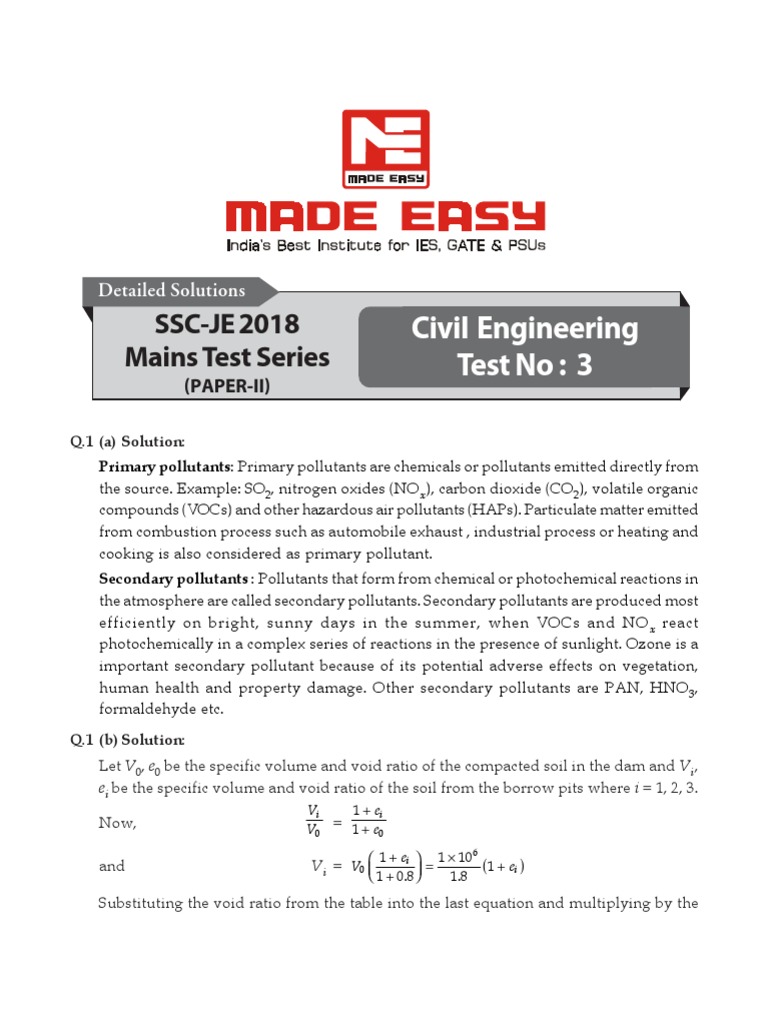 SSC JE Mains Civil Engineering Practice Questions | PDF | Air Pollution ...