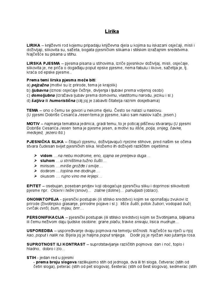 Pojmovnik - Lirika (5. Razred) | PDF