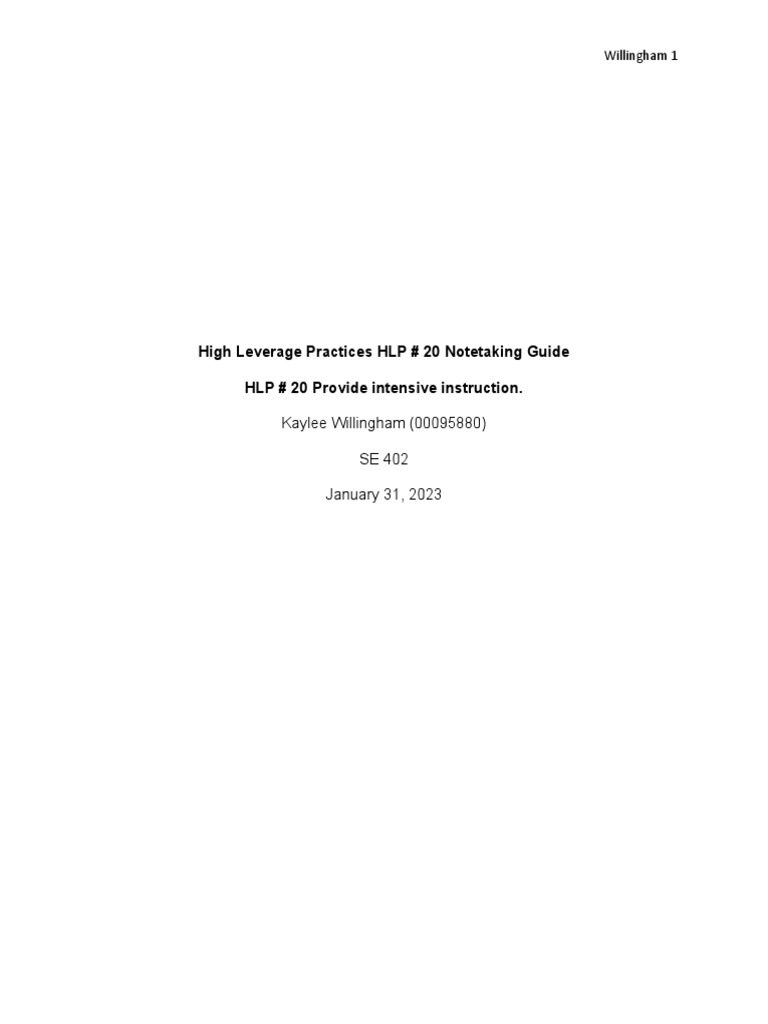 High Leverage Practices HLP 20 | PDF | Evidence Based Medicine ...