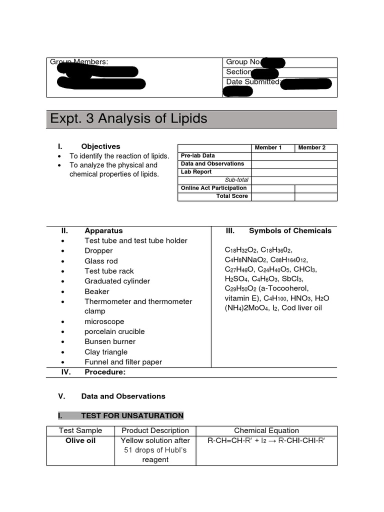 Lipid Analysis and Reactions Experiment | PDF | Emulsion | Fatty Acid