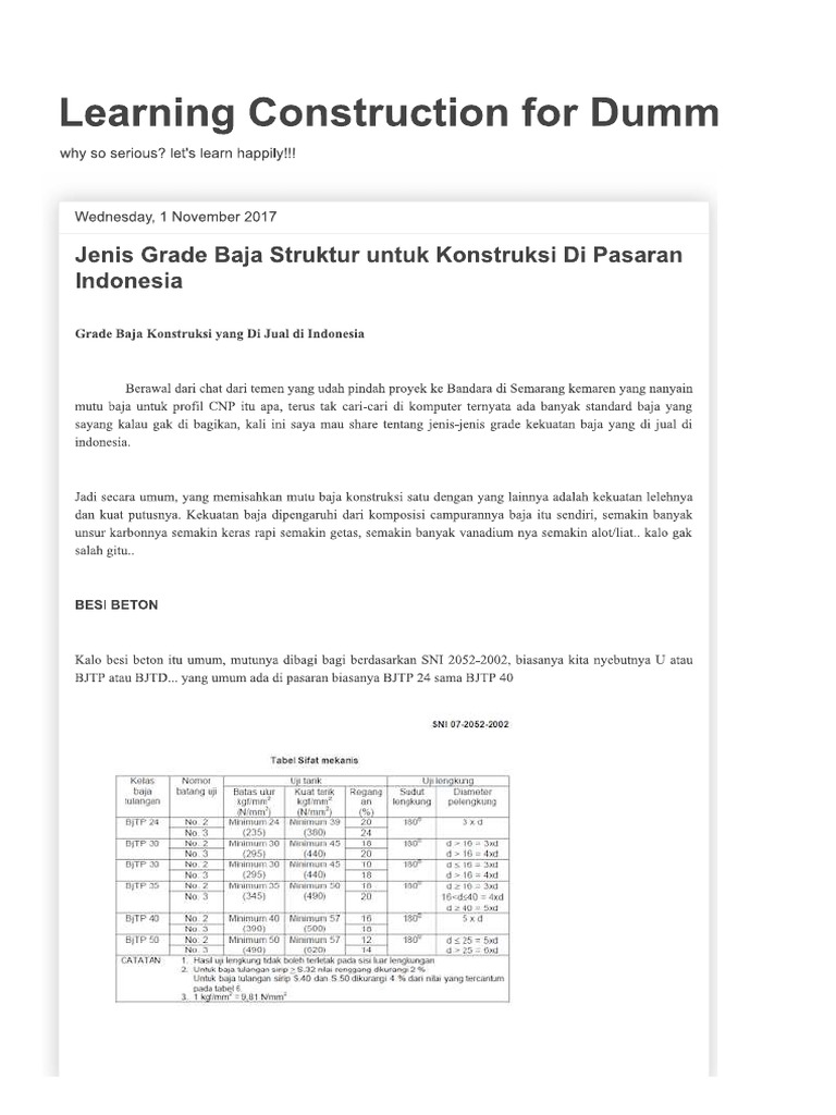Jenis Grade Baja Struktur Di Pasaran Indonesia | PDF