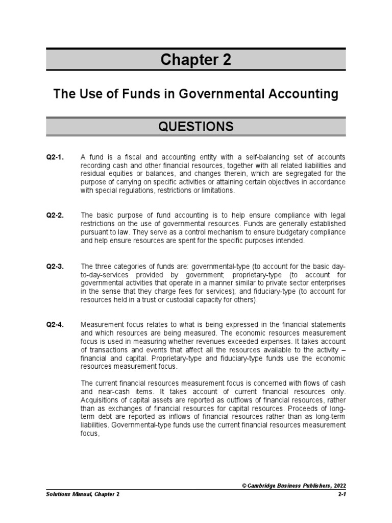 The Use of Funds in Governmental Accounting Questions | PDF | Fund ...