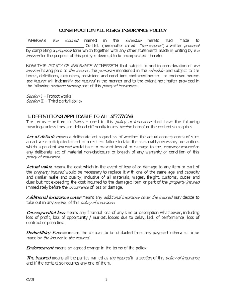 Construction Allrisk | PDF | Insurance | Indemnity