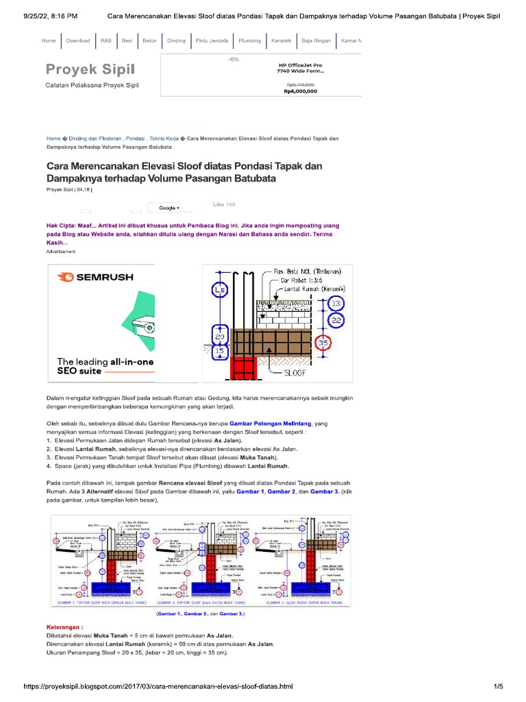 Cara Rencanakan Elevasi Sloof Diatas Pondasi Tapak | PDF