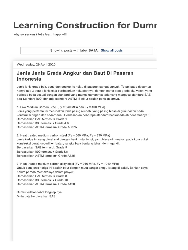 Jenis Grade Angkur Dan Baut | PDF