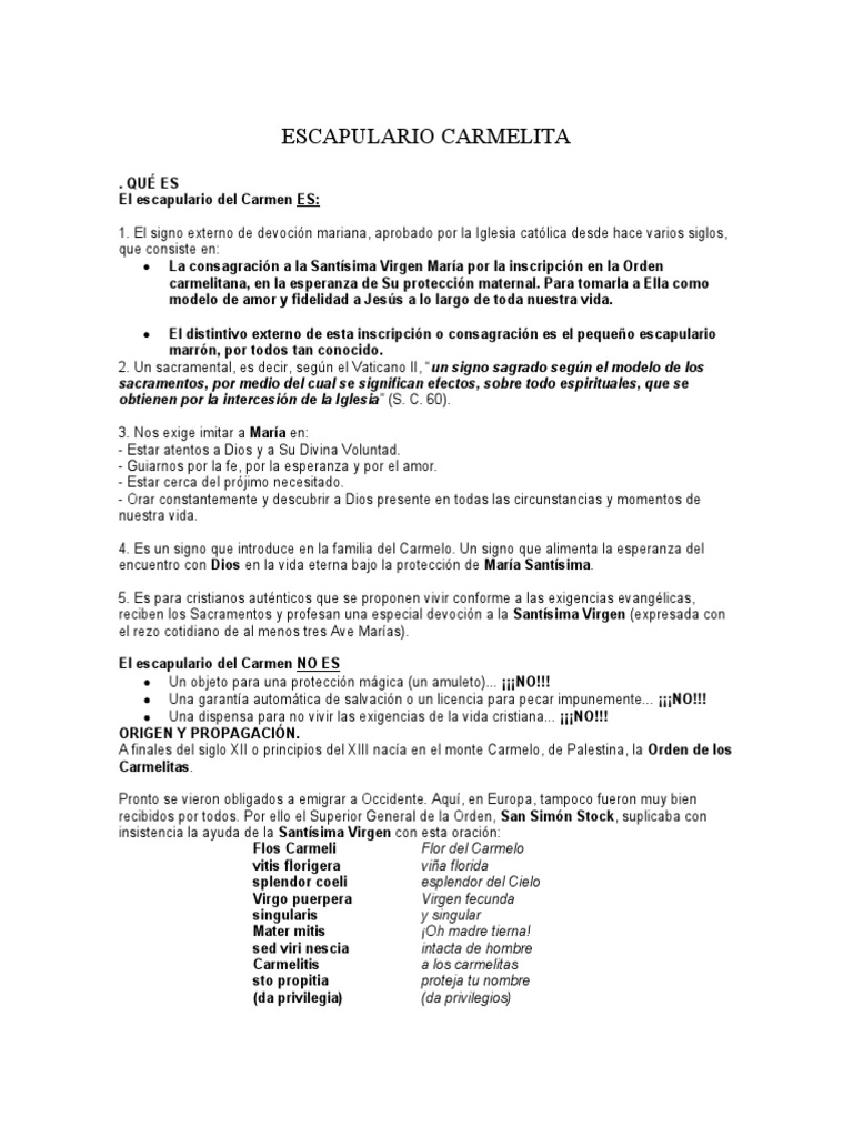 Escapulario Carmelita | PDF | María, madre de Jesús | Espiritualidad catolica