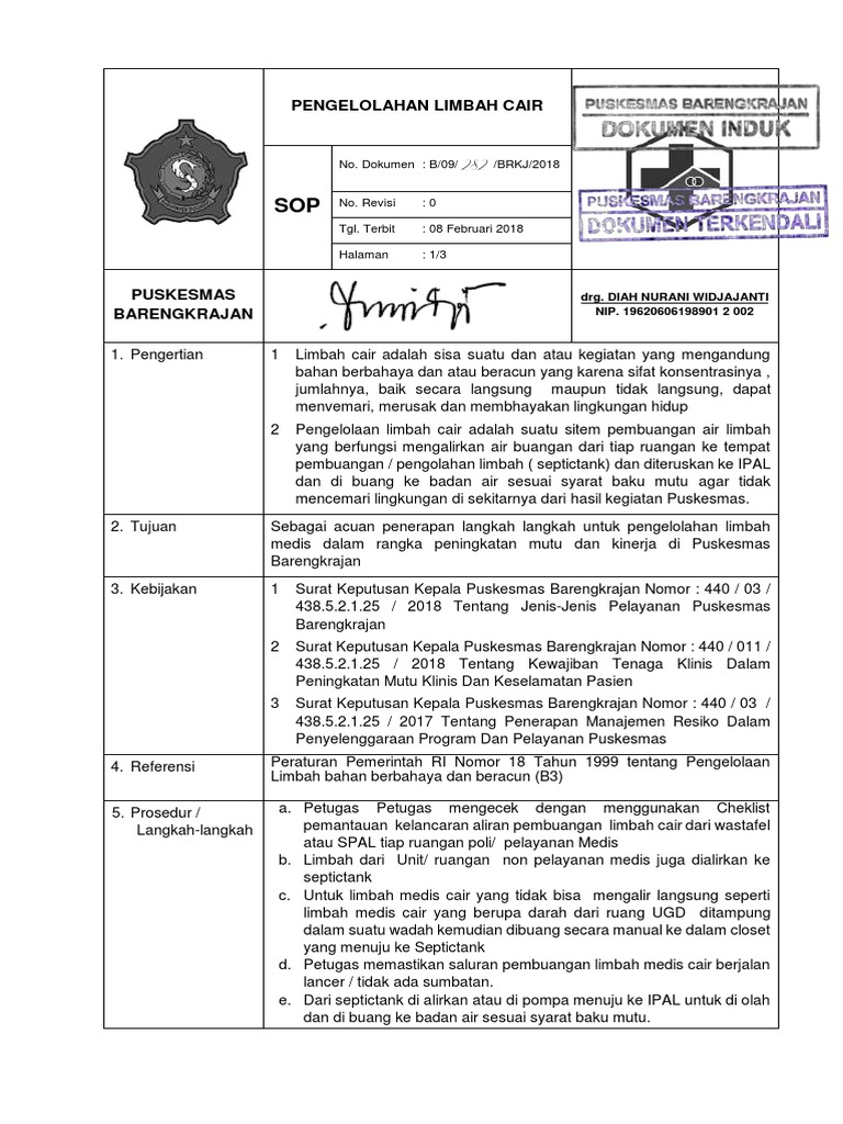 Sop Pengelolaan Limbah Cair | PDF