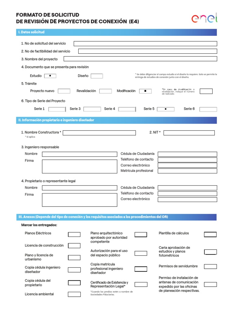 Formato Solicitud de Proyectos de Conexion E4 | PDF