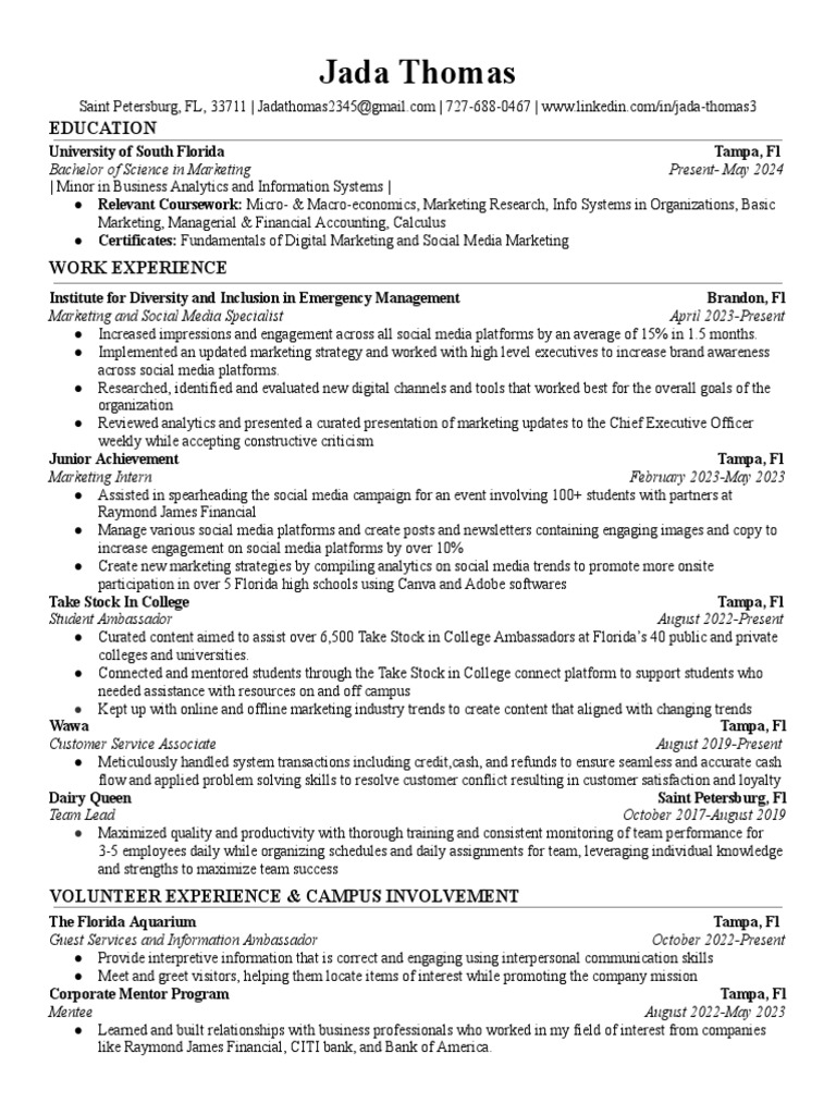 Jada Thomas Resume June 2023 | PDF | Social Media | Popular Culture & Media Studies