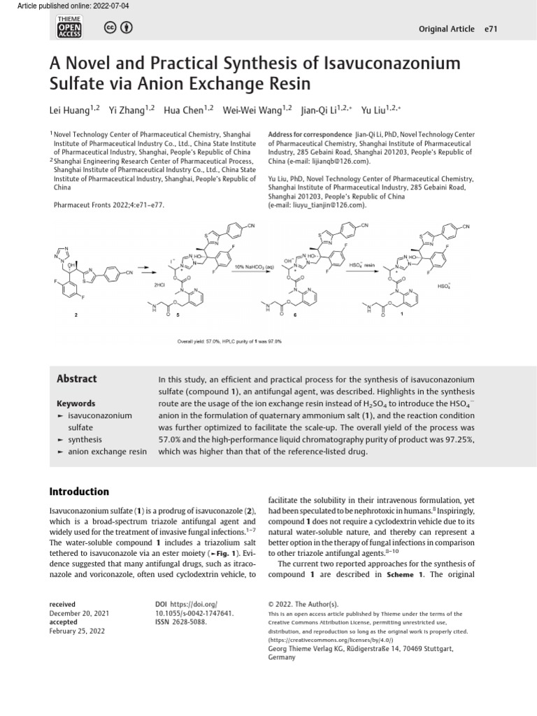 Pharmaceutical Fronts, 04 (02), E71-E77 (2022) - Isavuconazolium | PDF ...