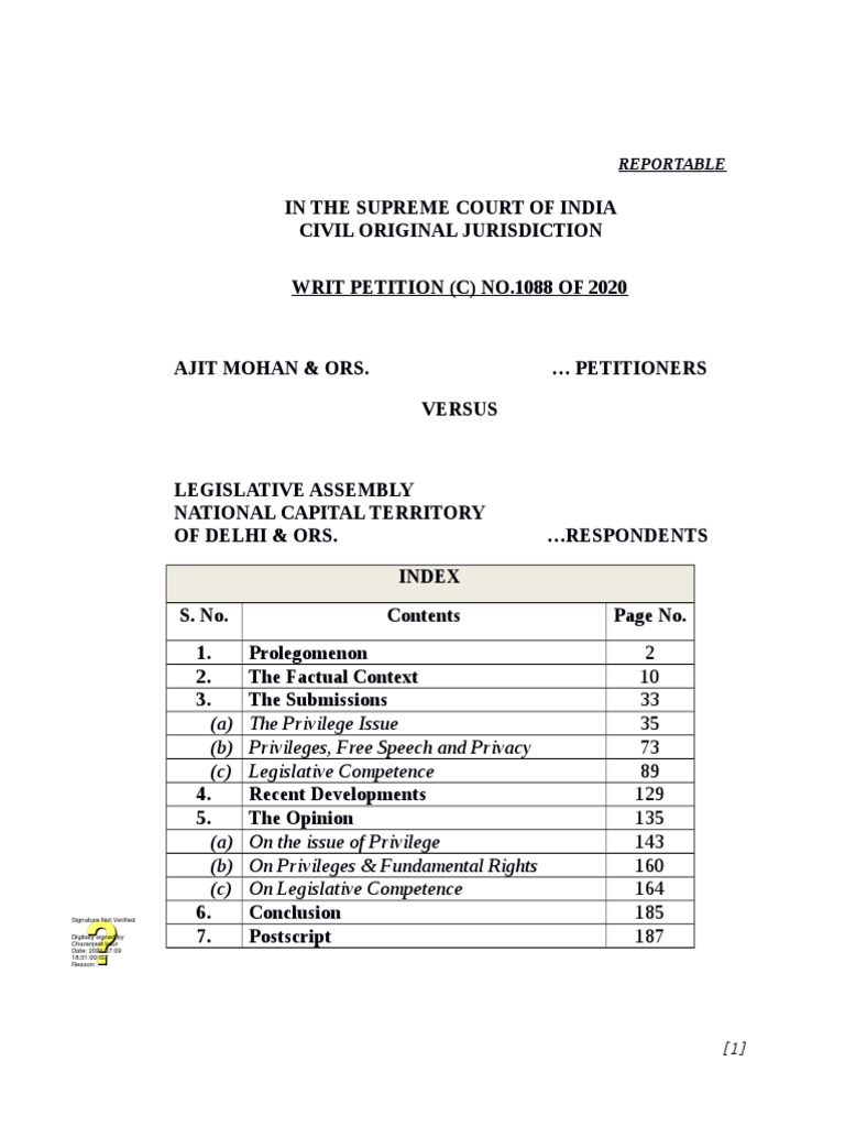 Ajit Mohan v. Legislative Assembly, National Capital Territory of Delhi ...