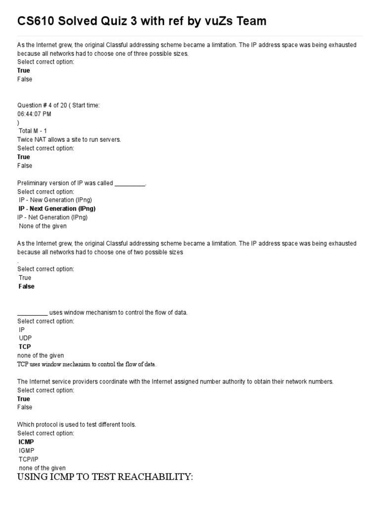 CS610 Solved Quiz 3 With Ref by Vuzs Team | PDF | Internet Protocols ... CS610 Solved Quiz 3 With Ref by Vuzs Team | PDF | Internet Protocols ...