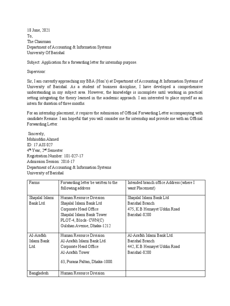 Forward Letter Application | Download Free PDF | Internship | Job Hunting