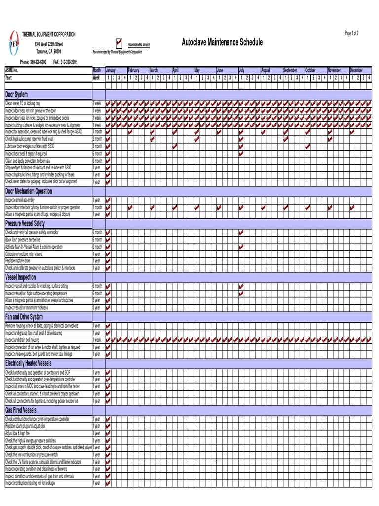 Maintenance Autoclave Schedule | PDF | Valve | Leak
