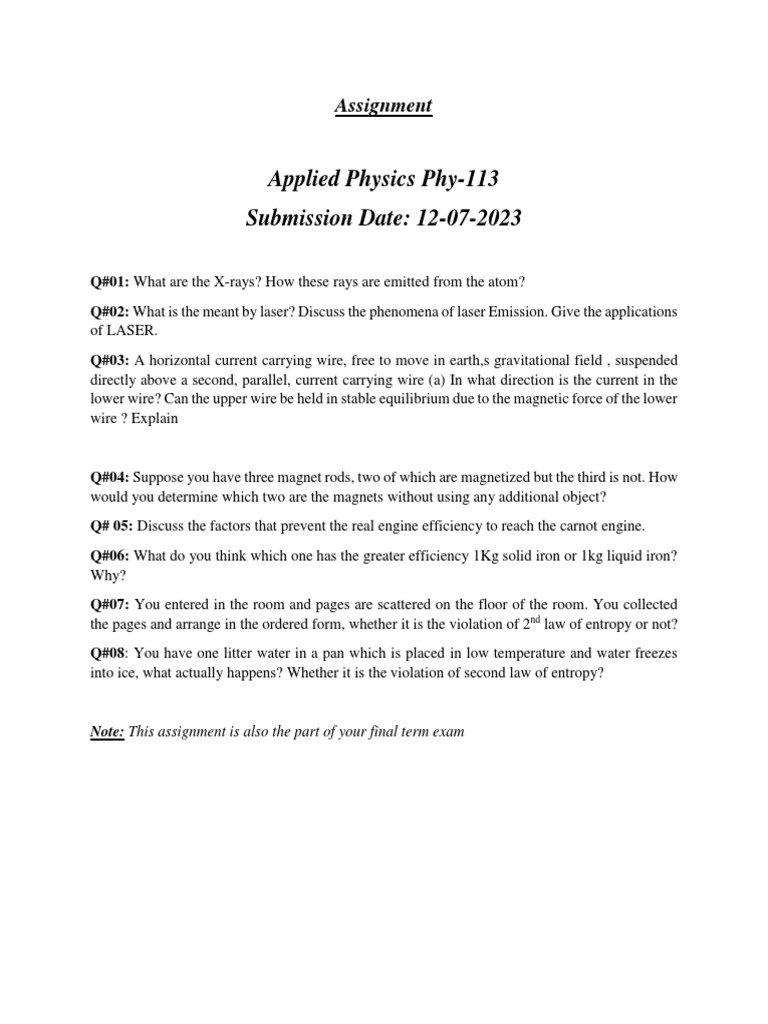 Assignment Applied Physics | PDF