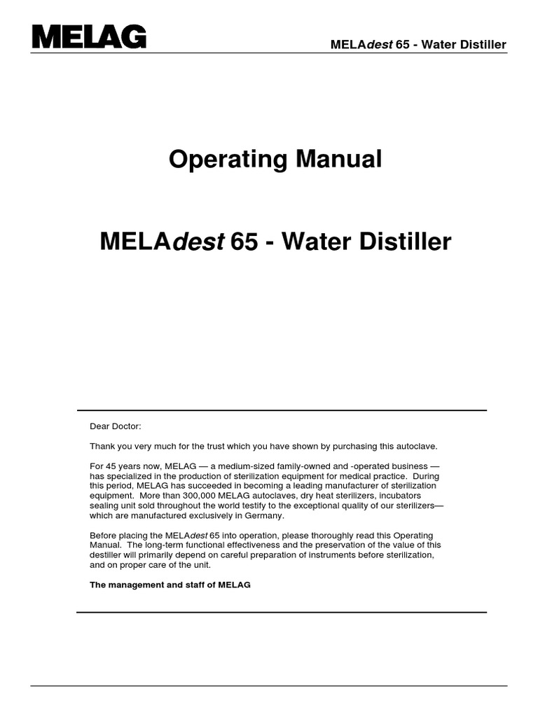 Melag Meladem 65 - Watertreatment - User Manual | PDF | Sterilization (Microbiology) | Water