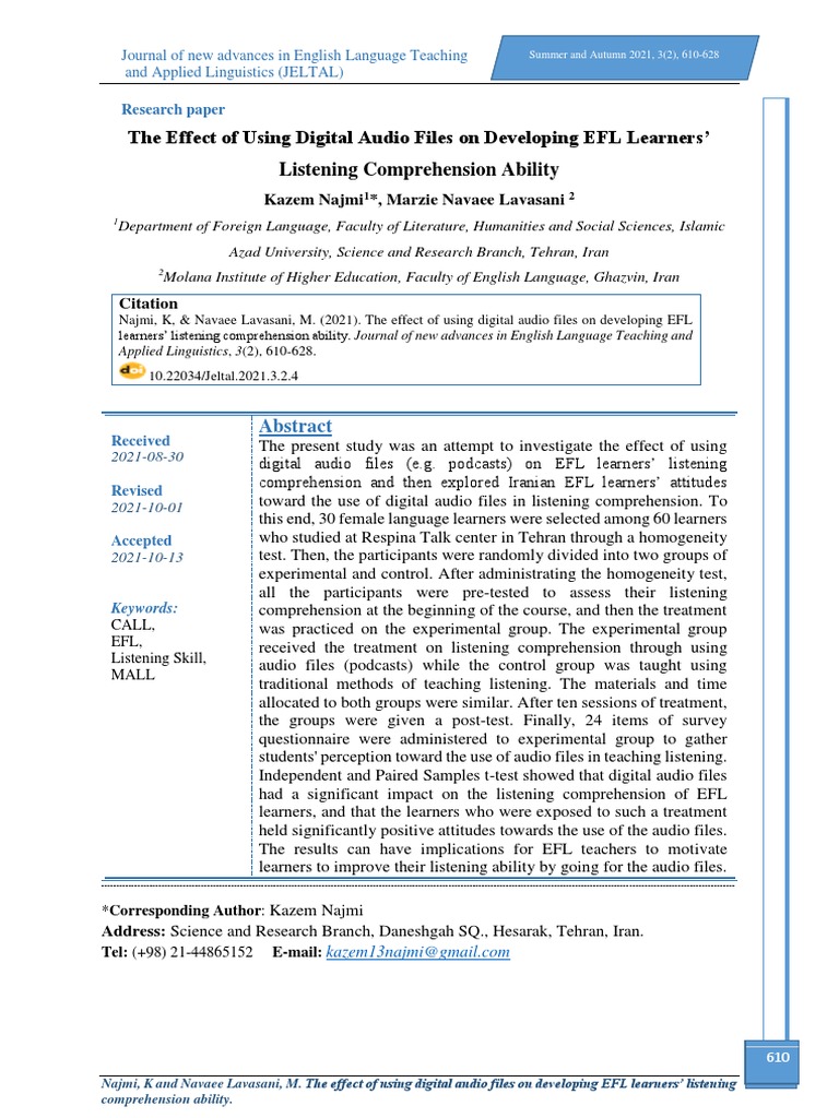 JELTAL - Volume 3 - Issue 2 - Pages 610-628 - 2 | PDF | English As A Second Or Foreign Language ...