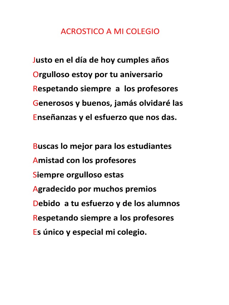 Acrostico A Mi Colegio | PDF