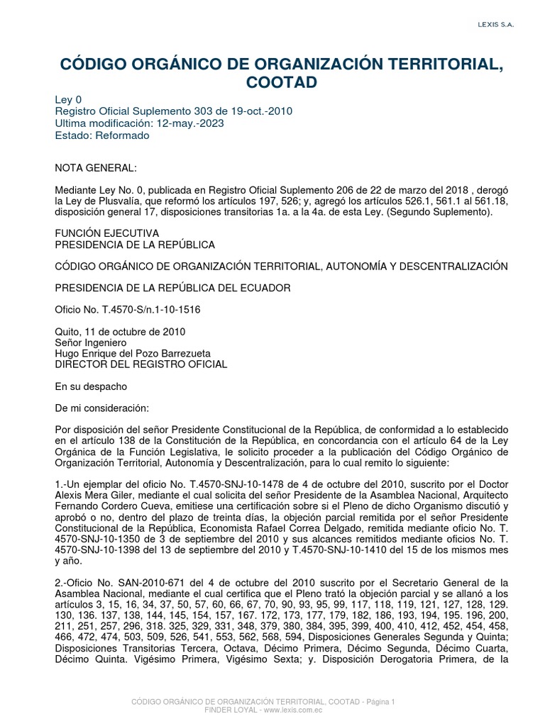 Código Orgánico de Organización Territorial, Autonomía y ...