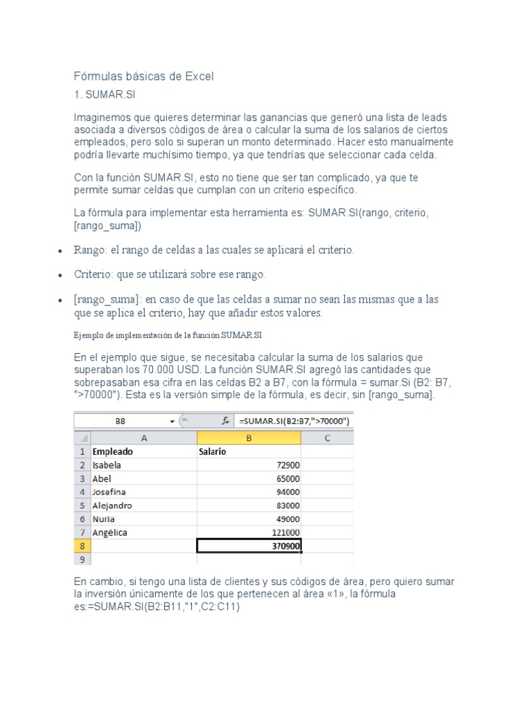 Fórmulas Básicas de Excel | Descargar gratis PDF | Hoja de cálculo ...