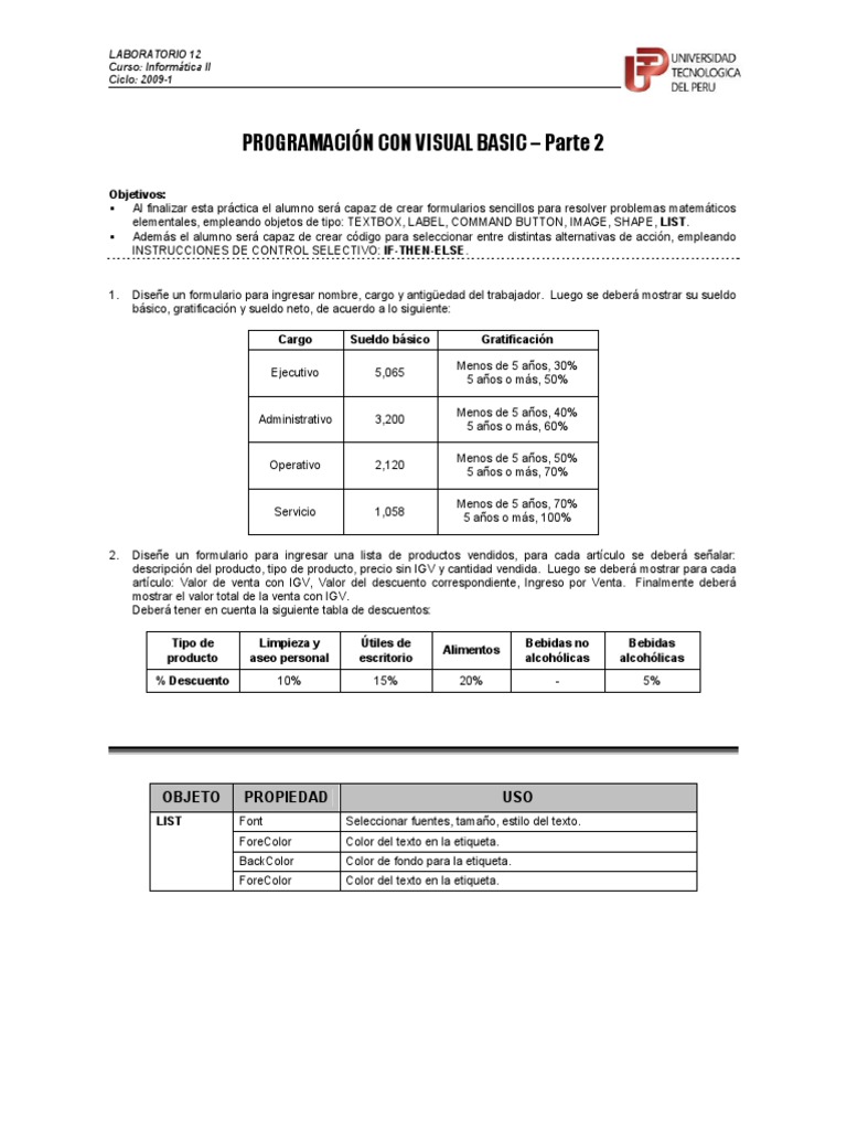 Lab 12 - Ejercicios Visual Basic 2 | PDF | Básico | Informática