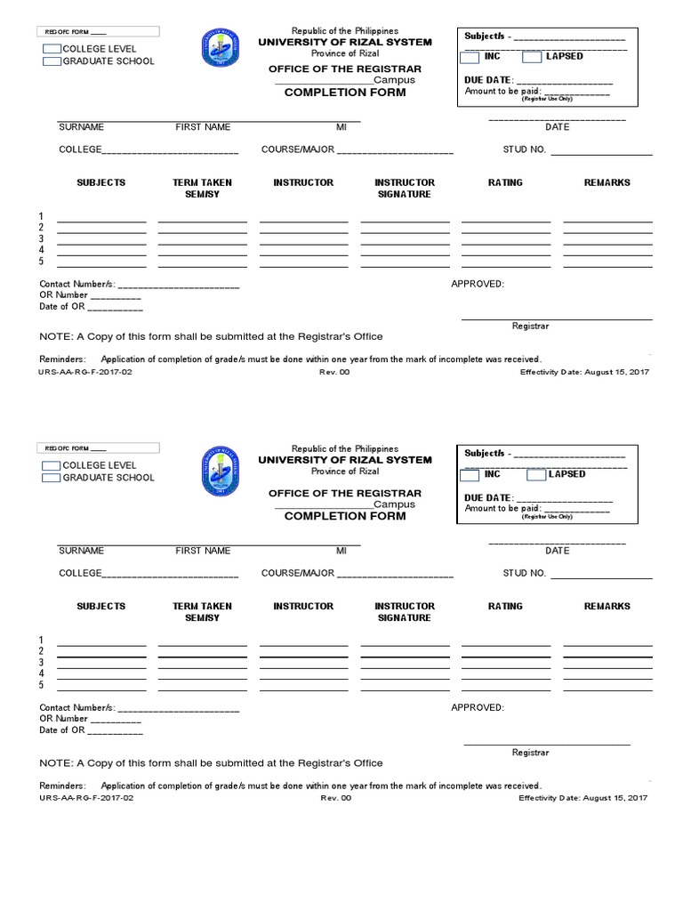 Completion Form | PDF