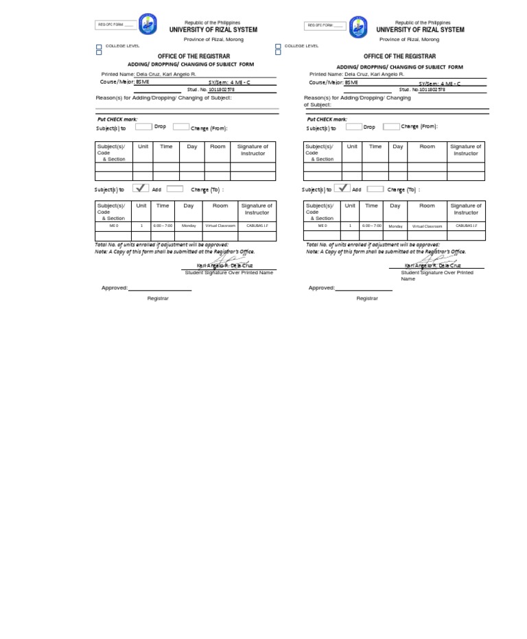 Dropping Adding Form.. | PDF