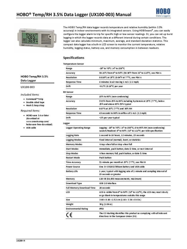 Ficha Tecnica Onset Hobo UX100-003 | PDF | Statistics | Standard Deviation