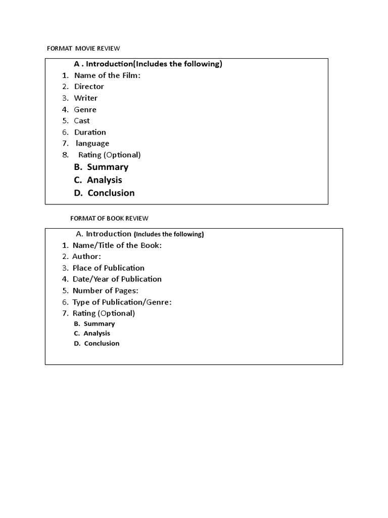 Book and Movie Review Format Guide | PDF