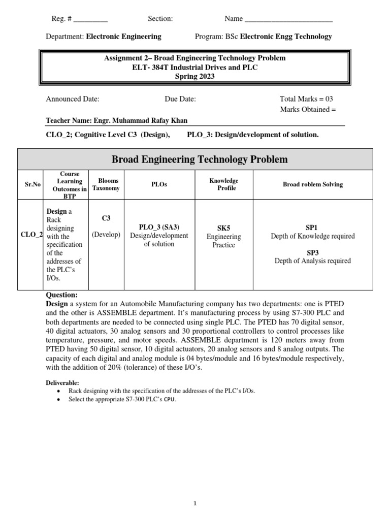 ID&PLC-Assignment 02-BETP-SPRING-2023 | PDF | Programmable Logic Controller | Engineering