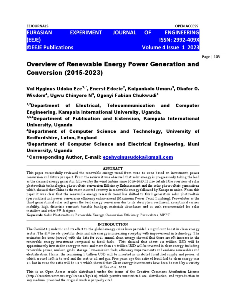 Overview of Renewable Energy Power Generation and Conversion (2015-2023 ...