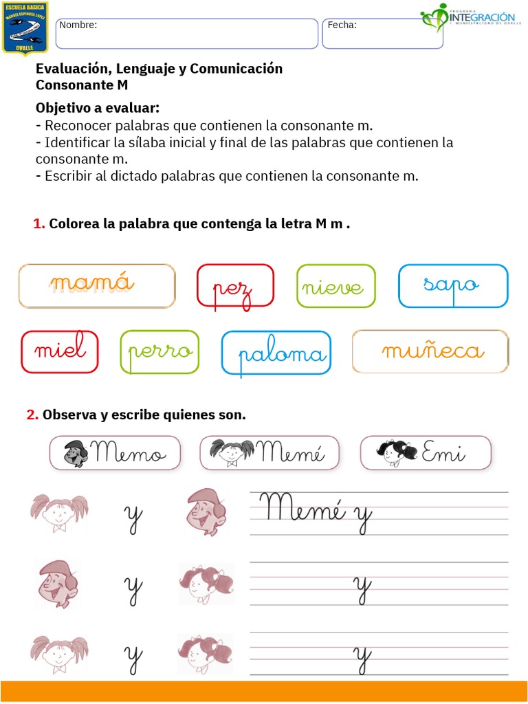 Evaluación Letra M M Pdf Pdf