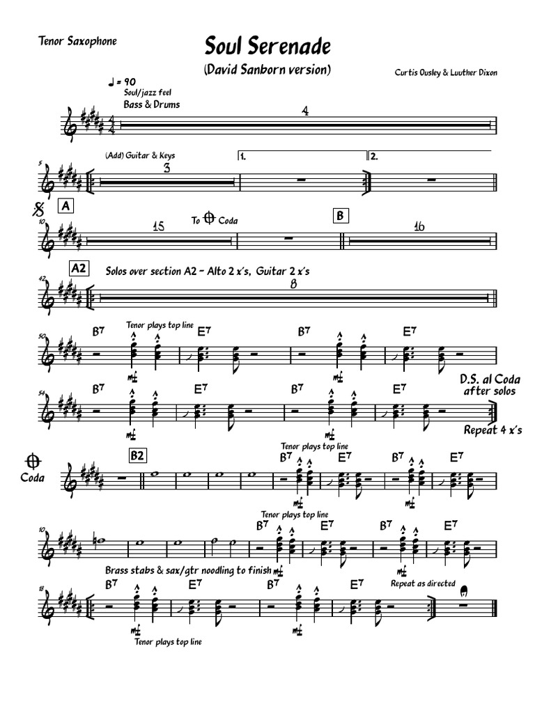 Soul - Serenade - David Sanborn Version-Tenor - Saxophone | PDF | Tenor Saxophone | Saxophone