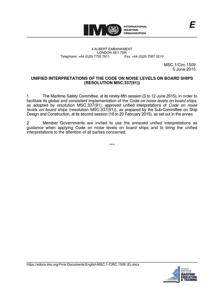 MSC.1-Circ.1509 - Unified Interpretations of The Code On Noise Levels ...