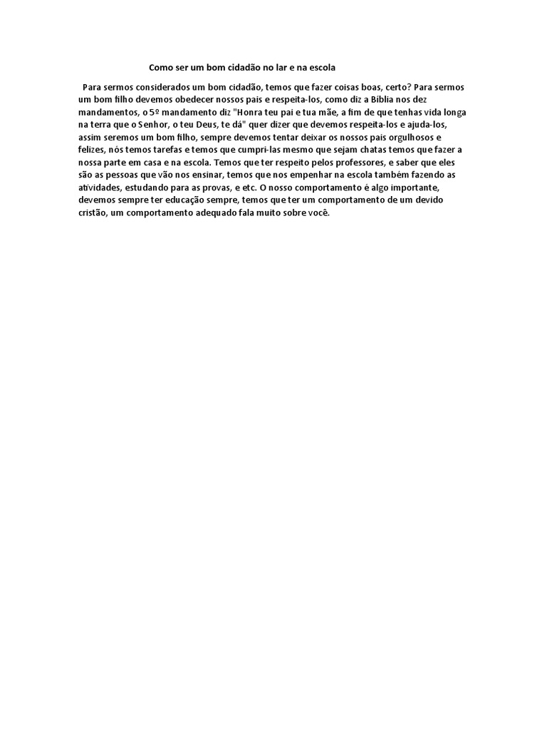 Como Ser um Bom Cidadão em Casa e na Escola | PDF