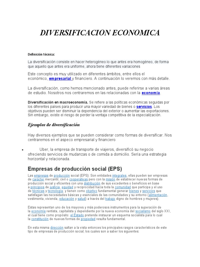 Diversificación Económica: Definición y Ejemplos | PDF ...