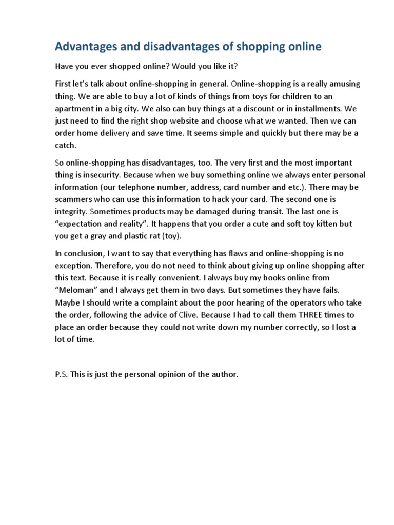 English 4th Advantages and Disadvantages of Shopping Online | PDF ...