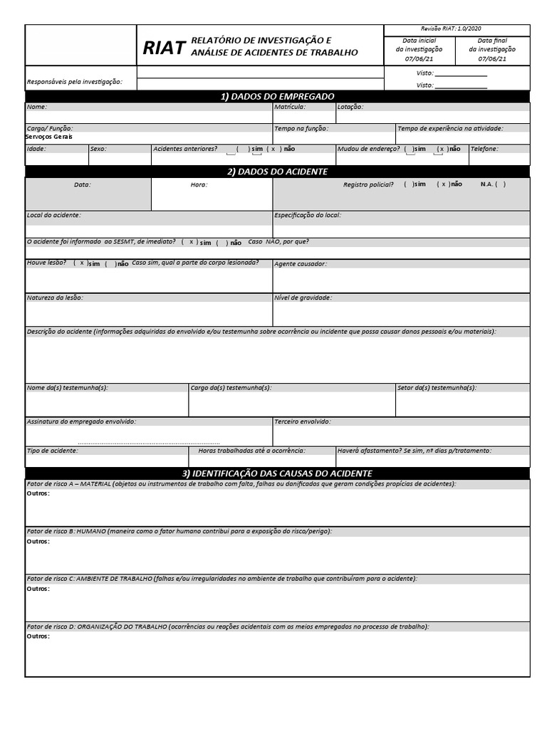 Riat Modelo D | PDF | Fator de risco