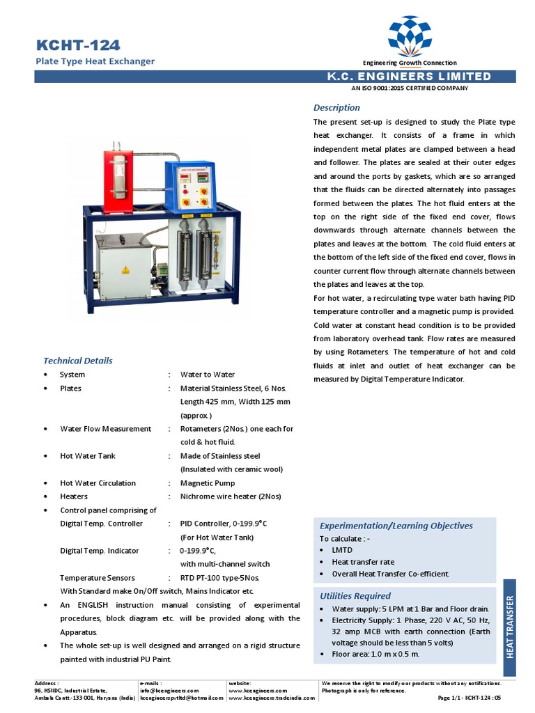 Kcht-124 Plate Type | Download Free PDF | Heat Exchanger | Water Heating