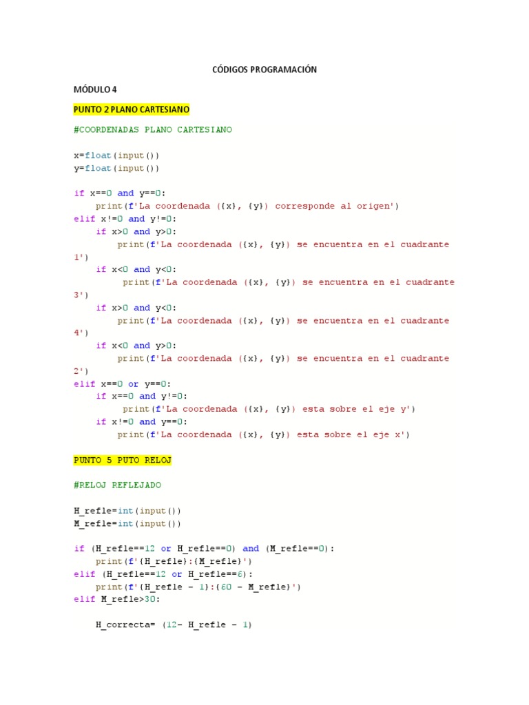 Códigos Programación | PDF | Sistema de coordenadas Cartesianas ...