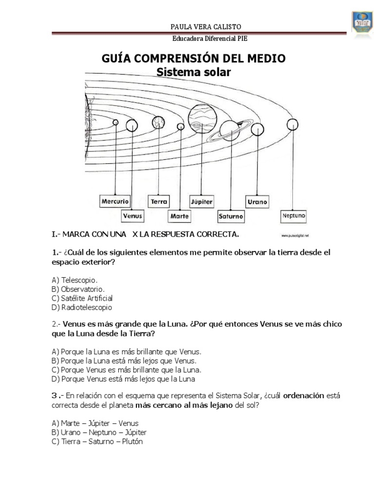 Guía Sistema Solar 3º | PDF | Sistema solar | Planetas