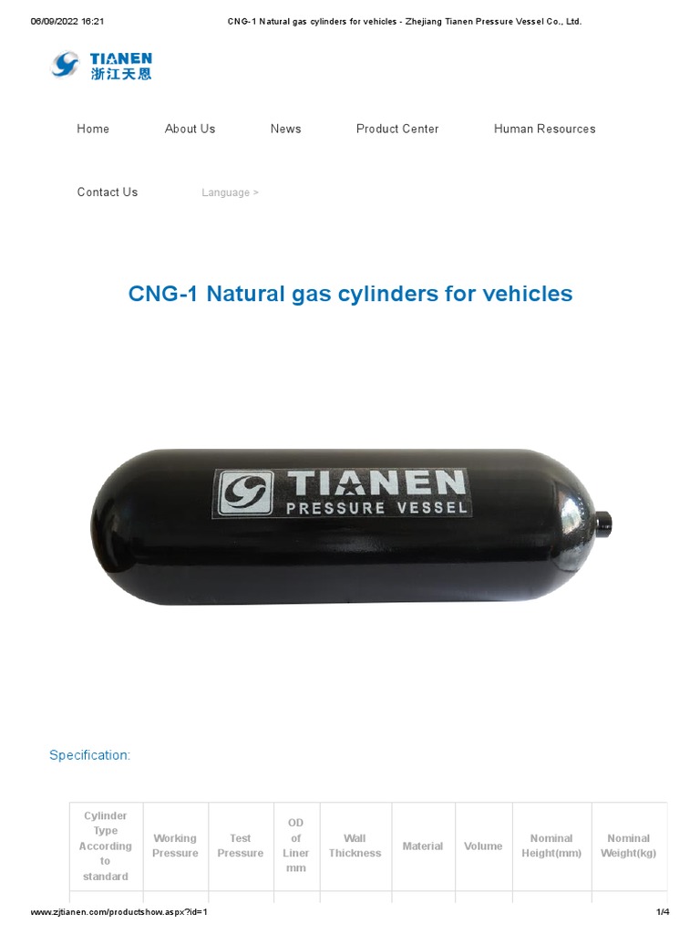 CNG-1 Natural Gas Cylinders For Vehicles - Zhejiang Tianen Pressure Vessel Co - CILINDROS ...