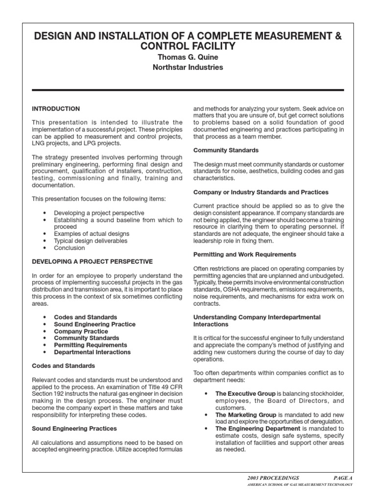 Gas Measurement & Control Facility Design | PDF | Pipe (Fluid ...