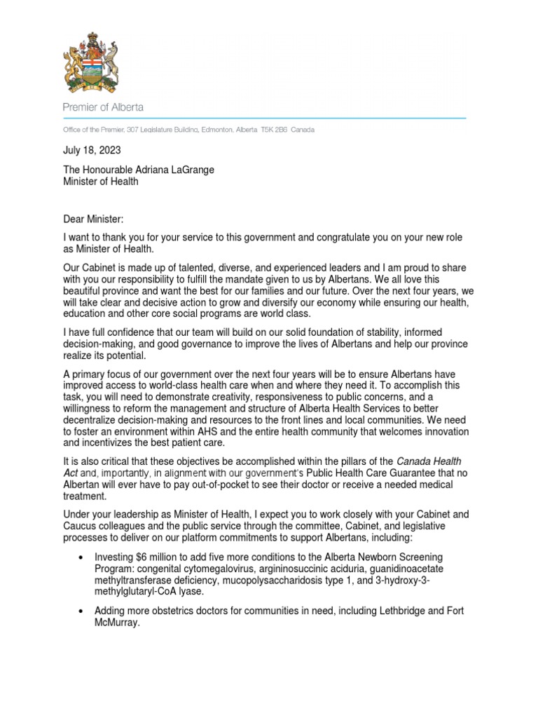 Health - Mandate Letter - FINAL - Signed | PDF | Health Care | Health ...