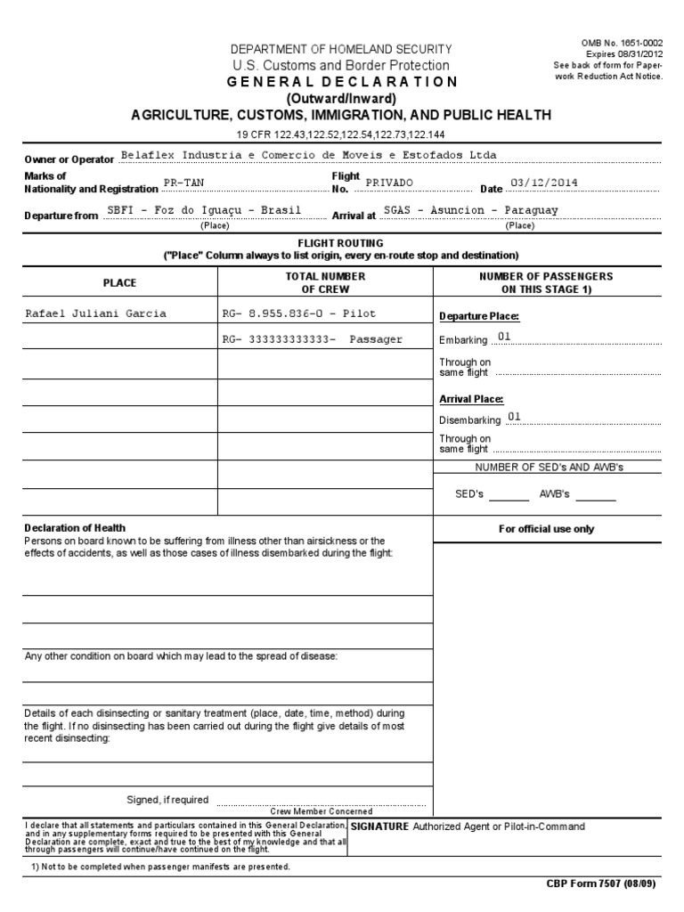 General Declaration Modelo | Download Free PDF | U.S. Customs And ...