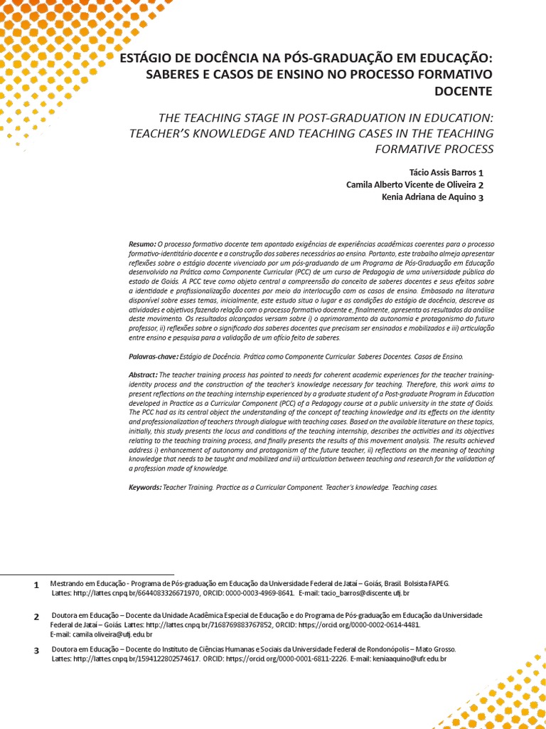 Estágio de Docência Na Pós-Graduação em Educação: Saberes e Casos de ...