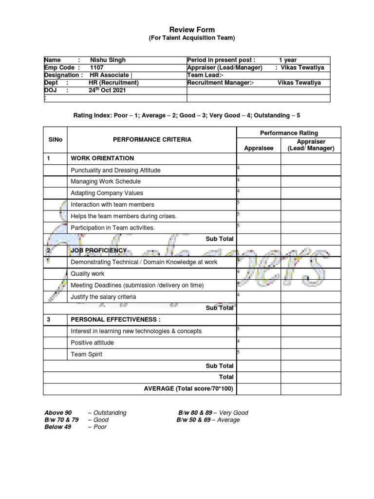HR Performance Review Form Template | PDF | Organizational Behavior | Business